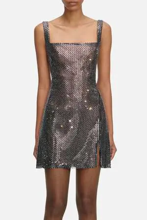 SELF-PORTRAIT Mesh Rhinestone Mini Dress