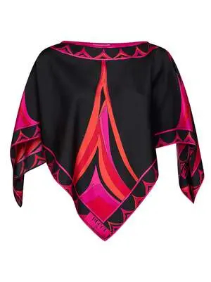 Emilio Pucci Fuchsia And Black Fari-print Silk Twill Kaftan Top - Multicolor