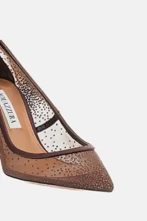 AQUAZZURA Transparent Mesh Pumps With Bronze Rhinestone Embellishments - Multicolor