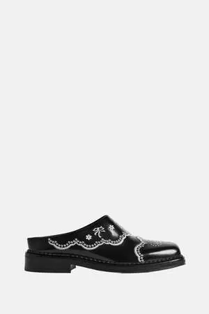 Simone Rocha Black Floral Embroidered Leather Mules - Multicolor