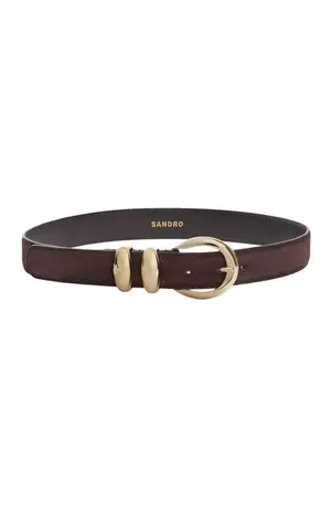 Sandro Suede Leather Belt With Metal Buckle - Brown