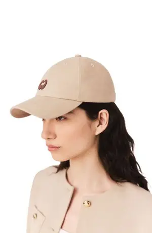 Maje Linen Blend Cap With Logo Detail - Beige