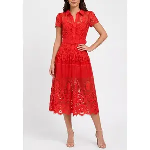 Rachel Rachel Roy Jolene Collared Lace Midi Dress - Red