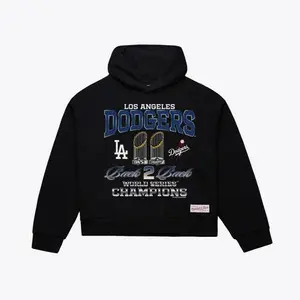 Mitchell & Ness Los Angeles Dodgers Back 2 Back Trophies Cropped Hoodie - Black