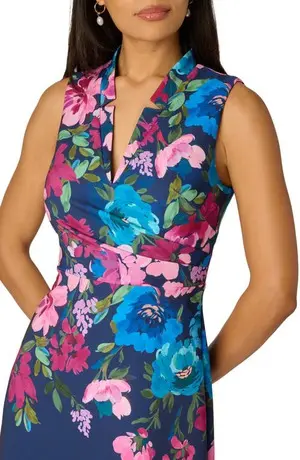 Adrianna Papell Floral V-neck Stretch Twill Dress