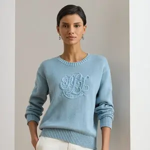 Ralph Lauren Embroidered-logo Combed Cotton Sweater Blue Note