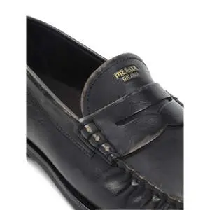 Prada Soft Construction Loafers In Antiqued Leather