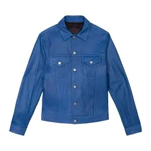 PURPLE BRAND Leather Trucker Jacket 'galaxy - Blue