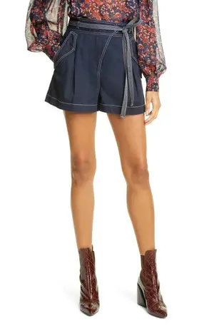 Ulla Johnson Oscar Topstitch Belted Cotton Shorts - Midnight