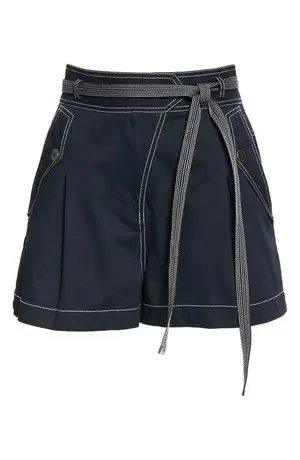 Ulla Johnson Oscar Topstitch Belted Cotton Shorts