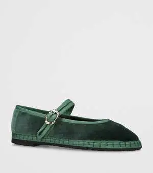 FLABELUS Velvet Mary Janes - Green