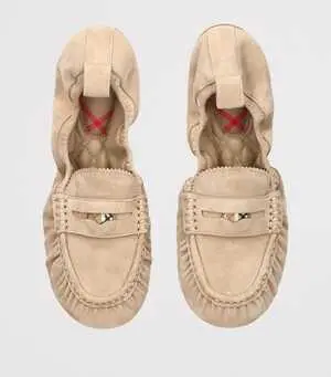 Burberry Suede Fawn Loafers - Ivory