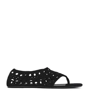 Alaïa Vienne Suede Thong Sandals - Black