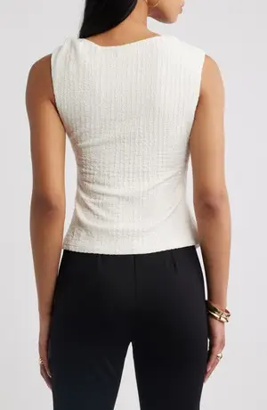 OPEN EDIT Twisted Shoulder Textured Tank - Ivory