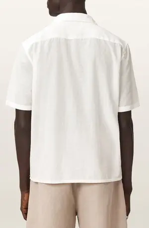 ALLSAINTS Monument Mountainscape Print Slub Cotton Camp Shirt