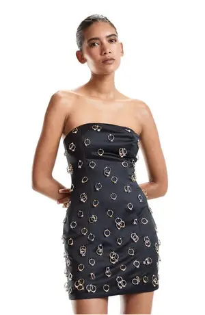 Cynthia Rowley Embellished Strapless Mini Dress - Black