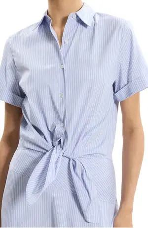 Theory Front Tie Button-up Shirt - Blue Multi