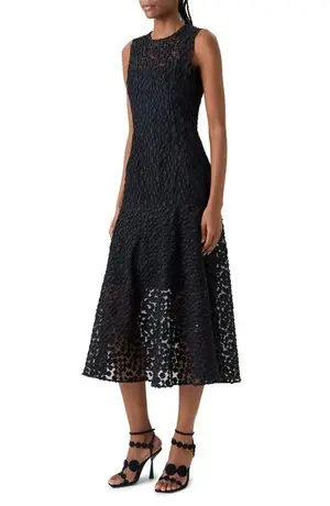 Akris Devoré Dot Organza Flounce Midi Dress