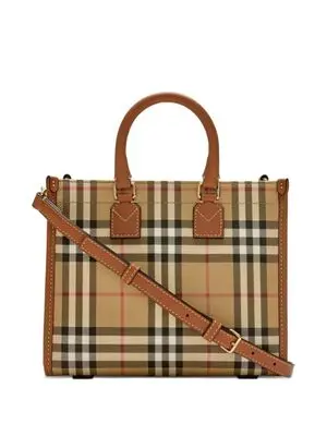 Burberry Mini Freya Tote Bag In Check Coated Cotton Blend - Multicolor