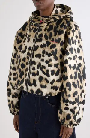 Givenchy Water Repellent Leopard Jacquard Hooded Windbreaker