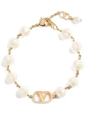 Valentino Garavani Bracciale Vlogo Signature In Metallo E Perle In Vetro - Silver