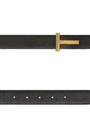 TOM FORD Grained Leather T-buckle Belt - Gray