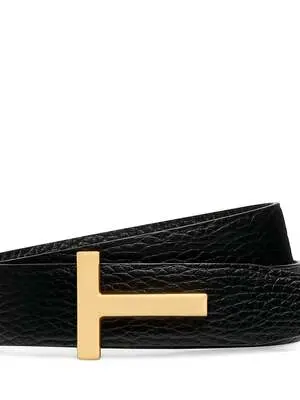 TOM FORD Grained Leather T-buckle Belt - Gray