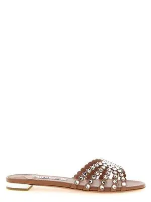 AQUAZZURA Tequila Embellished Leather Slides - Pink