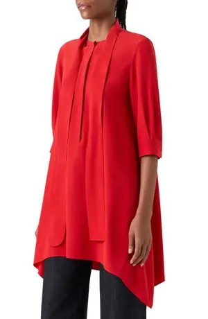 Akris Silk Crepe De Chine Tie Neck Handkerchief Hem Top