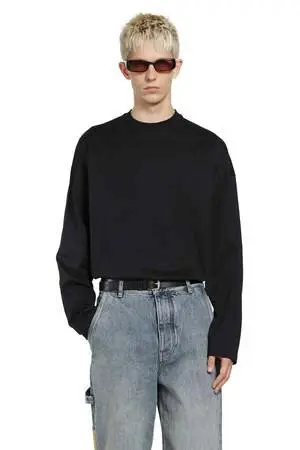 JIL SANDER Cotton Crewneck Long Sleeve T-shirt - Black