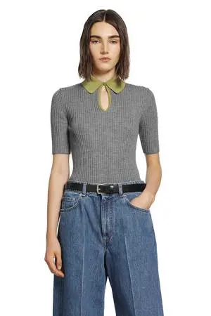 JIL SANDER Ribbed Wool Polo With Contrast Collar