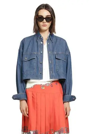 Versace Chambray Denim Crop Shirt - Blue