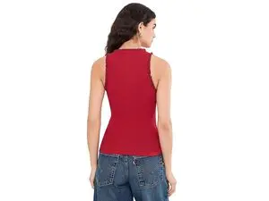 Madewell Bliss Tank Ribbed Crewneck Sleeveless Top - Red