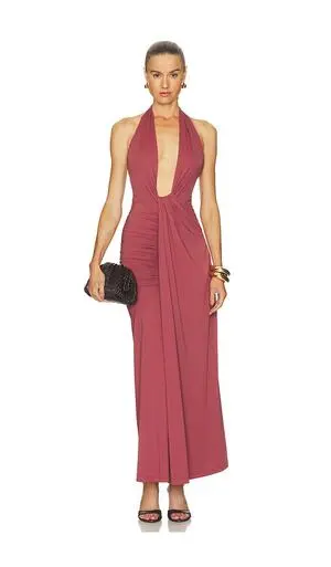 Bardot Halter Neck Maxi Dress - Soft Rust