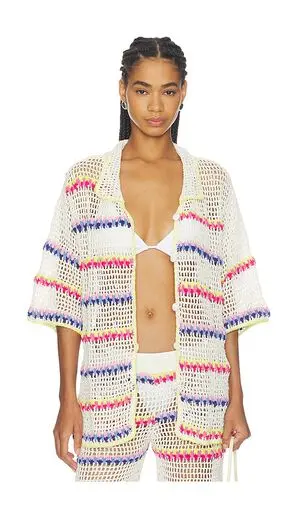 Celiab Crochet Striped Button-up Top
