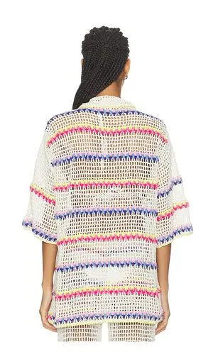 Celiab Crochet Striped Button-up Top