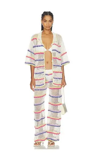 Celiab Crochet Striped Button-up Top
