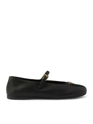 Prada Nappa Leather Ballet Flats With Logo Buckle - Black