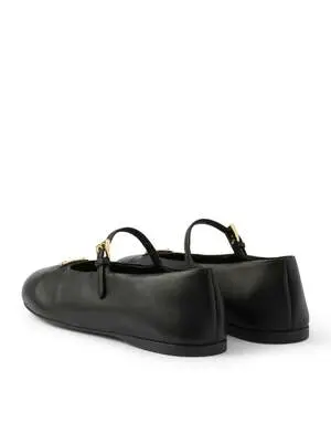 Prada Nappa Leather Ballet Flats With Logo Buckle - Black