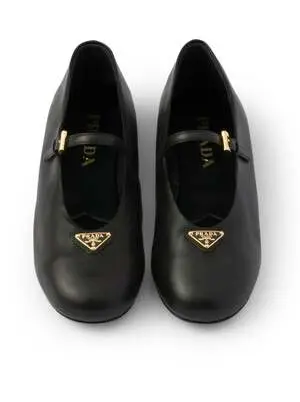 Prada Nappa Leather Ballet Flats With Logo Buckle - Black