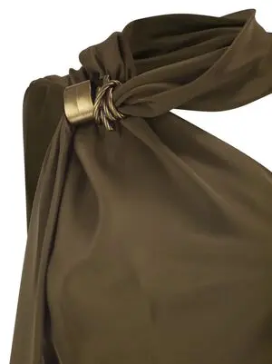 Max Mara One-shoulder Silk Long Dress With Draped Scarf - Brown