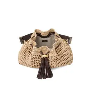 JIMMY CHOO Raffia Bucket Bag With Beaded Top Handle