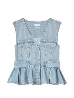 GANNI Denim Peplum Top - Multicolor