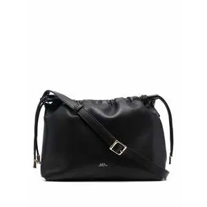 A.p.c. Grained Leather Drawstring Satchel - Black
