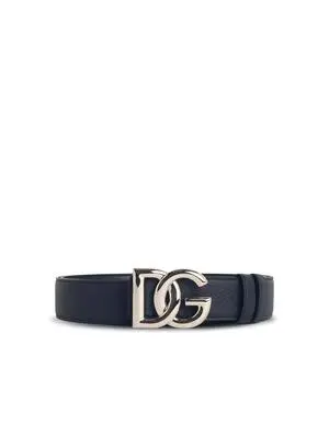 Dolce & Gabbana Leather Belt With Dg Logo Buckle - Blue