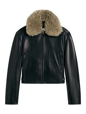 Phoebe Philo Short Leather Aviator Jacket - Black
