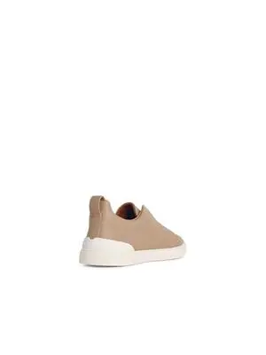 Zegna Triple Stitch' Beige Grenade Leather Sneakers