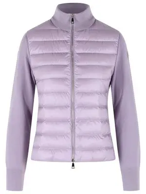 Moncler Padded Virgin Wool Cardigan With Lilac Zip