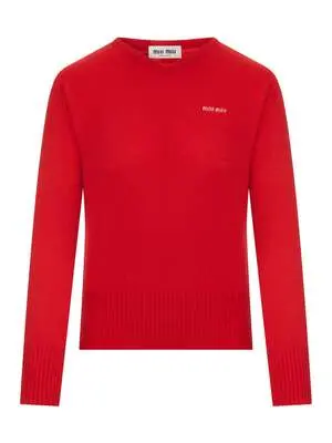 Miu Miu Cashmere V-neck Sweater With Logo - Red