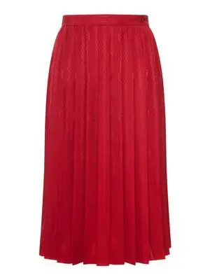 Gucci Jacquard Silk Midi Skirt With Gg Cross Chain - Red